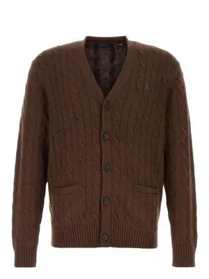 Polo Ralph Lauren V-neck Long-sleeve Cardigan With Ribbed Cuffs And Hem - Brown