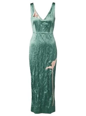 Erdem Floral-appliqué Satin Midi Dress - Green