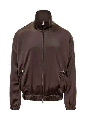 Y3 High-neck Bomber Jacket With Zipper - Brown