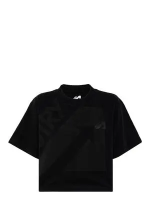 AUTRY Cropped Cotton Jersey T-shirt With Logo - Black
