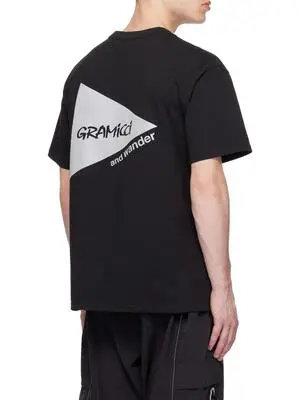 AND WANDER Logo Print Short Sleeve Hoodie - Black