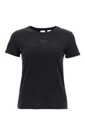 Pinko Logo-embroidered Crewneck T-shirt - Black