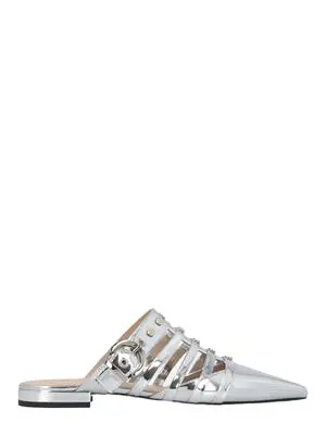 Pinko Leather Mules With Studs And Buckle - Gray