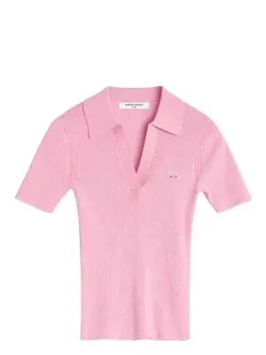 Maison Kitsuné Fitted Ribbed Polo Shirt With Baby Fox Patch - Fraise