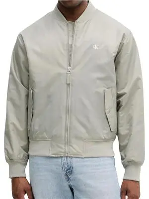 Calvin Klein Long Sleeve Bomber Jacket With Embroidered Logo - Gray