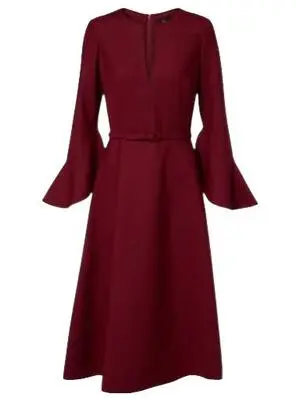 OSCAR DE LA RENTA Oscar De La Renta Wool Midi Dress With Bell Sleeves