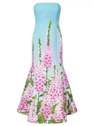Oscar De La Renta Strapless Floral Print Gown - Multicolor