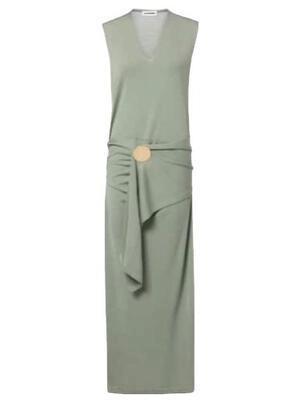 JIL SANDER Virgin Wool Maxi Dress With V-neck - Gray