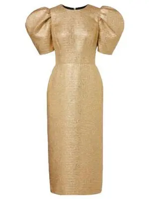 CAROLINA HERRERA Carolina Herrera Metallic Tweed Puff Sleeve Midi Dress