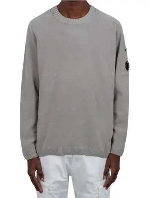 C.P. COMPANY Logo Crew Neck Knit Sweater - Gray