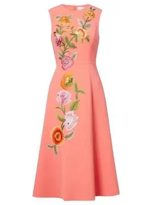 Carolina Herrera Embroidered Floral Midi Dress - Pink