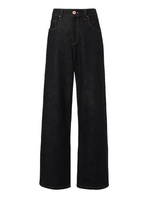 Brunello Cucinelli Leather-trimmed Wide-leg Jeans - Black
