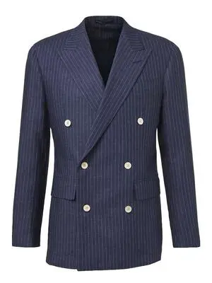 Dunhill Pinstripe Double-breasted Linen Blazer - Blue