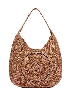 Stella McCartney Logo Raffia Shoulder Bag - Beige