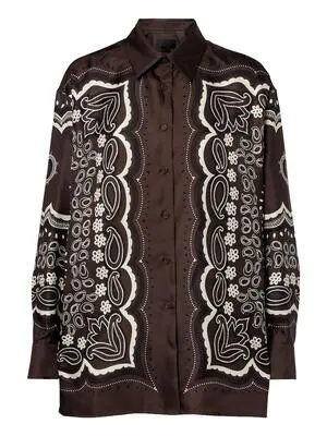 NILI LOTAN Alfie Printed Silk Twill Shirt - Brown