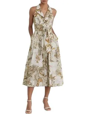 REISS Tate Safari Print Midi Dress - Neutral