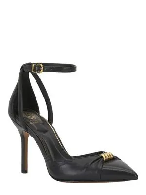 Vince Camuto Mallie Ankle Strap Stiletto Pumps With Pointed Toe And Hardware Accent - Black