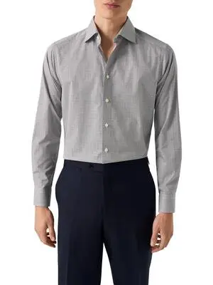 Eton Regular Fit Microprint Signature Cotton Twill Dress Shirt - Navy