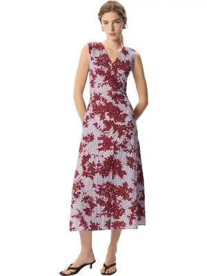 Whistles Floral Textured V-neck Midi Dress - Purple/multi