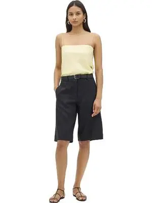 Another Tomorrow Linen Bermuda Pant - Black
