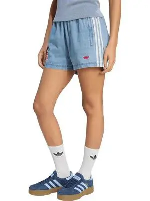 Adidas Striped Denim Shorts - Light Blue