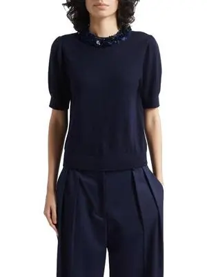 Ulla Johnson Ulla Johnson Jude Embellished Merino Wool Sweater Midnight
