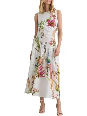 REISS Bianca Floral Cutout Midi Dress - Ivory