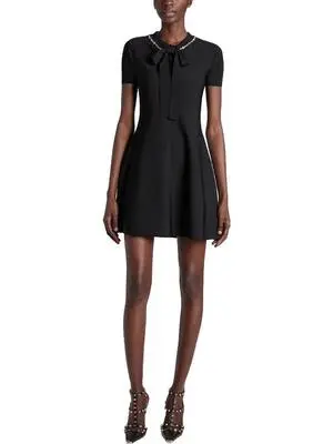Valentino Garavani Rhinestone Embellished Fit & Flare Mini Sweater Dress - Black
