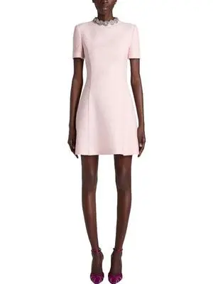 Valentino Garavani Rhinestone Embellished Tweed Mini Dress - Pink