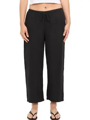 Michael Stars Linen Blend Wide Leg Drawstring Pants - Black