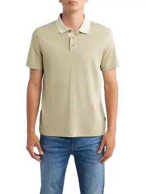 BOSS Parlay Contrast Collar Cotton Polo - Open Beige