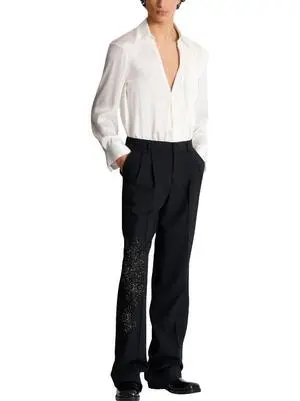 Balmain Pleated Wool Trousers With "sand Effect" Embroidery - Black