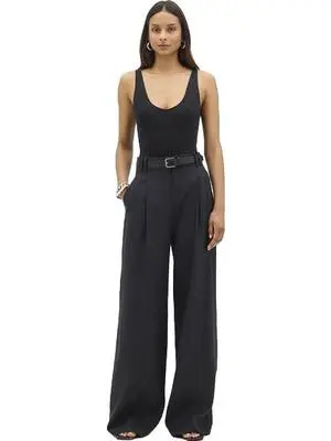 Another Tomorrow Another Tomorrow Linen Pleated Wide Leg Trousers Black