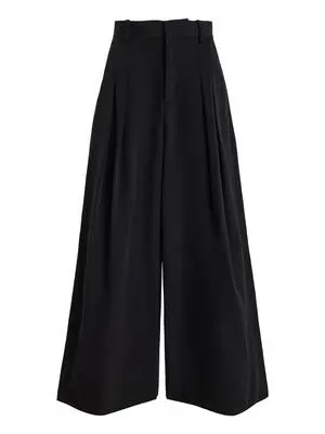 Rosie Assoulin Pleated Wide Leg Cotton Pants - Black