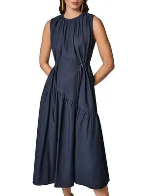 DONNA KARAN WEEKEND Sleeveless Gathered Midi Dress - Nightfall