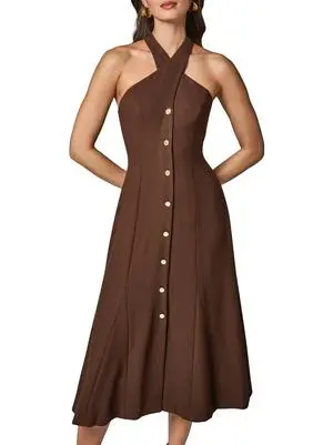 Donna Karan New York Crossover Halterneck Midi Dress - Canyon