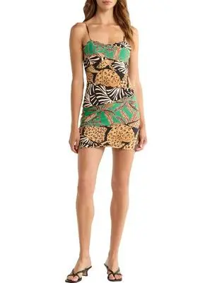 Farm Rio Mixed Print Sweetheart Neckline Mini Dress - Black Multi