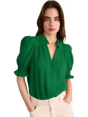 BAUKJEN Nolan Organic Cotton Cheesecloth Blouse - Bright Emerald