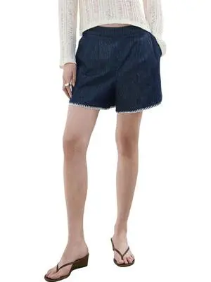 Mango Pleated Denim Shorts - Open Blue