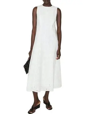 Mango Eyelet Embroidered A-line Midi Dress - White