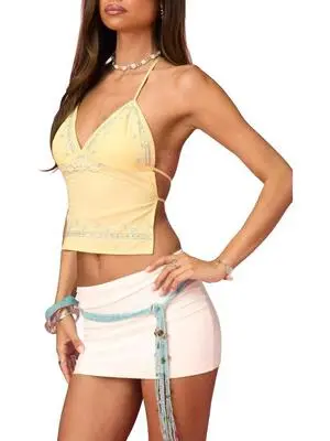 EDIKTED Barbie® Embroidered Open Back Halter Top