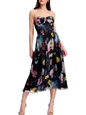 Dress The Population Jenny Floral Strapless Cocktail Dress - Black Multi