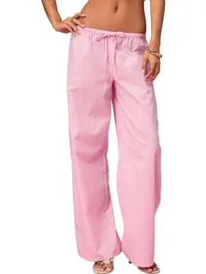 EDIKTED Icon Stripe Wide Leg Pants - Pink