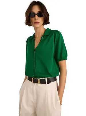 BAUKJEN Sara Short Sleeve Collared Cardigan - Bright Emerald