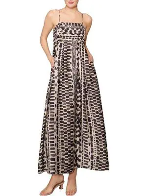 MELLODAY Mixed Print Satin Maxi Dress - Bone Black