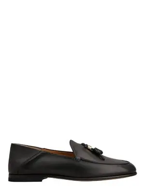 TOD'S Nappa Leather Mule Loafers With Twisted Tassels - Black