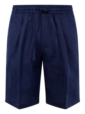 MICHAEL COAL Linen Bermuda Trousers With Drawstring Waist - Blue