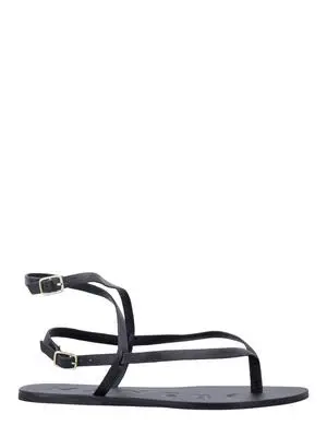 MANEBÍ Manebi Low-Heeled Smooth Leather Thong Sandals With Ankle Strap