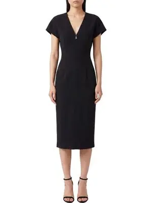Patrizia Pepe V-neck Midi Sheath Dress - Black