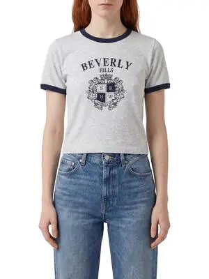 SPORTY & RICH Slim Fit Cotton T-shirt With Shield Logo And Contrast Trim - Grey